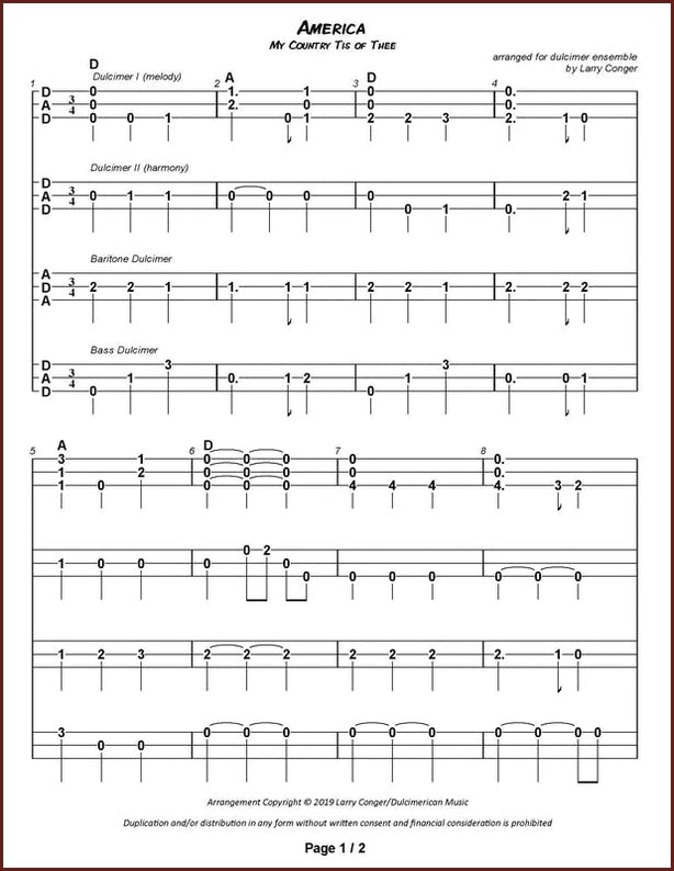 Larry Conger - "America (My Country Tis Of Thee)" For Dulcimer Quartet ...