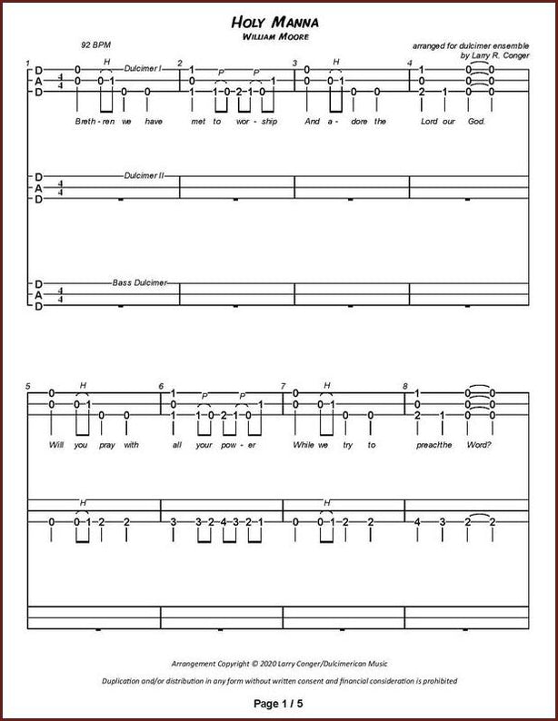 Larry Conger - Holy Manna For Dulcimer Trio/Ensemble – DulcimerDownloads